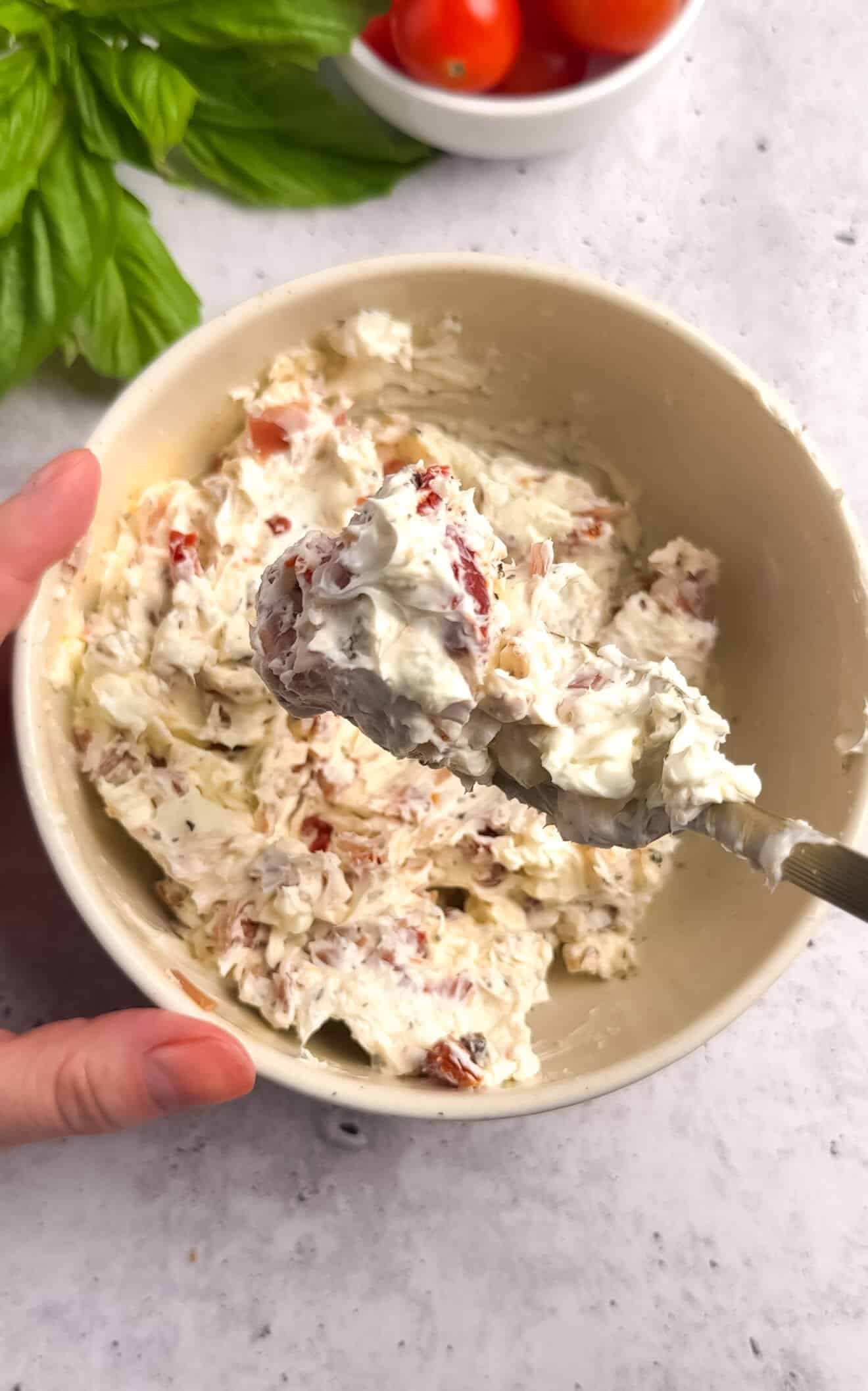 Savory Bruschetta Cheesecake Dip with Prosciutto & Sun-Dried Tomatoes